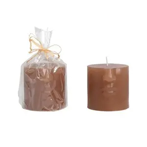 STORIED HOME Unscented Face Pillar Candle - Brown