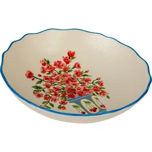 STORIED HOME Country Garden Stoneware Salad Bowl - White