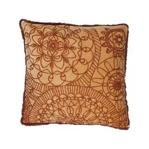 STORIED HOME Stonewashed Cotton Velvet Pillow With Embroidery - Pink