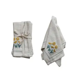 STORIED HOME Hand-embroidered Cotton Napkins - White