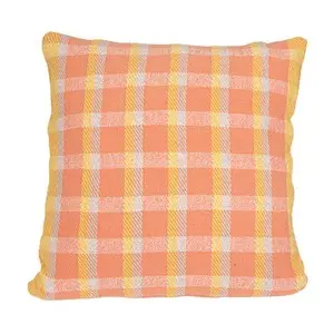 STORIED HOME Square Plaid Woven Cotton Pillow - Orange