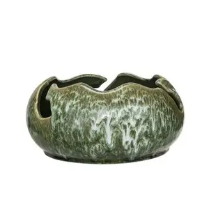 STORIED HOME Stoneware Organic Shaped Bowl - Green