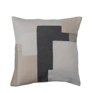 STORIED HOME Cotton Throw Pillow Cover With Patchwork - White