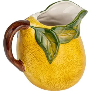 STORIED HOME Sunny Orchard Stoneware Lemon Pitcher - Yellow