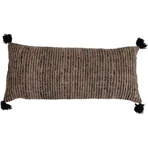 STORIED HOME Woven Cotton Lumbar Pillow - Brown