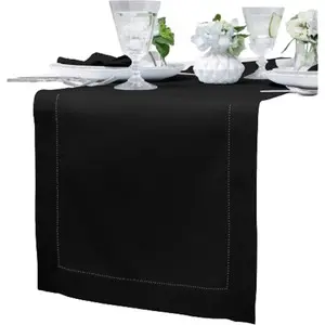 SOLINO HOME Linen Table Runnerclassic Hemstitch Black