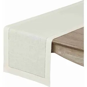 SOLINO HOME Linen Table Runnerclassic Hemstitch Ivory