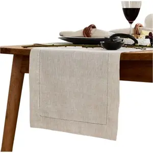 SOLINO HOME Linen Table Runnerclassic Hemstitch Light Natural