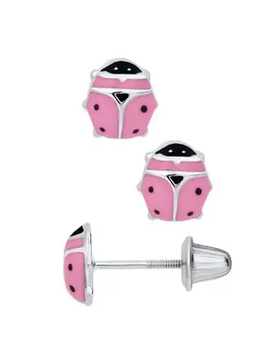 MIA BELLE GILRS Ladybug Stud Earrings - Silver