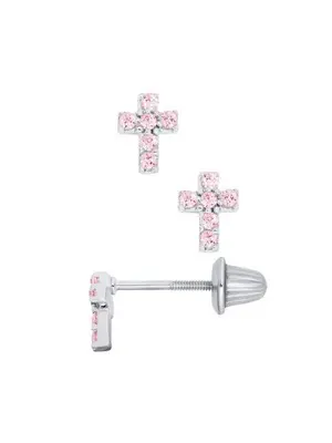 MIA BELLE GILRS Sterling Cross Stud Earrings - Silver