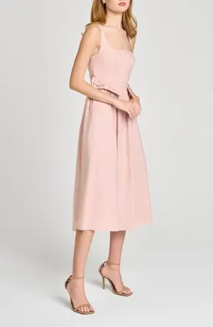 WAYF Lizzy Bow Trim Midi Dress - Pink