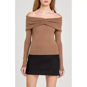 WAYF Alice Off-the-shoulder Sweater - Mocha