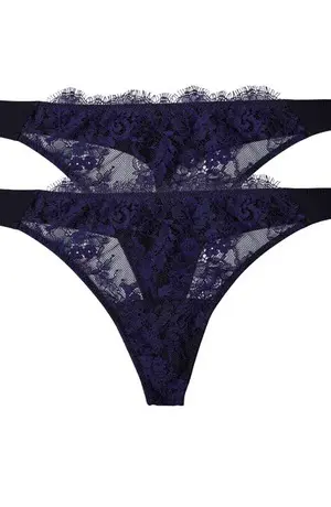 SKARLETT BLUE Entice Lace Front Thong 2-pack - Black/midnight
