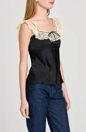 WAYF Ella Lace Trim Camisole - Black