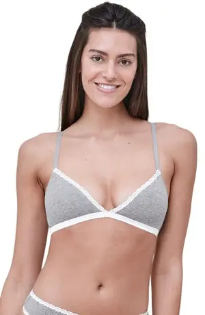 SKARLETT BLUE Adorned Cotton Bralette Bra - Heather Grey/ivory
