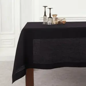 SOLINO HOME Linen Table Throwclassic Hemstitch - Black