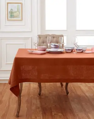 SOLINO HOME Linen Table Throwclassic Hemstitch Cinnamon