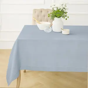 SOLINO HOME Linen Table Throwclassic Hemstitch Dusty Blue