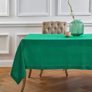 SOLINO HOME Linen Table Throwclassic Hemstitch Emerald