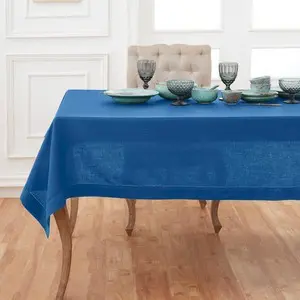 SOLINO HOME Linen Table Throwclassic Hemstitch Indigo Blue