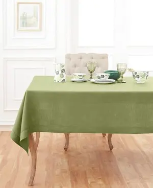 SOLINO HOME Linen Table Throwclassic Hemstitch Moss Green