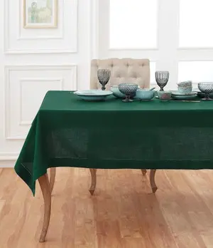 SOLINO HOME Linen Table Throwclassic Hemstitch Rainforest