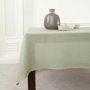 SOLINO HOME Linen Table Throwclassic Hemstitch - Sage Green