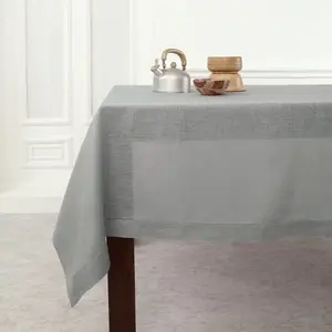 SOLINO HOME Linen Table Throwclassic Hemstitch Soft Grey