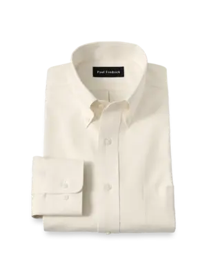 PAUL FREDRICK Non-iron Cotton Pinpoint Solid Button Down Collar Dress Shirt - Ecru