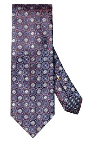 Eton Floral Medallion Silk Jacquard Tie - Medium Red