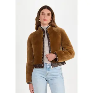 FURNIQ UK Harper Shearling Studded Cropped Jacket