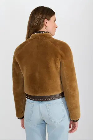 FURNIQ UK Harper Shearling Studded Cropped Jacket