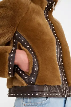 FURNIQ UK Harper Shearling Studded Cropped Jacket