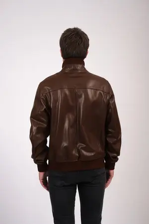FURNIQ UK Arthur Leather Bomber Jacket - Brown