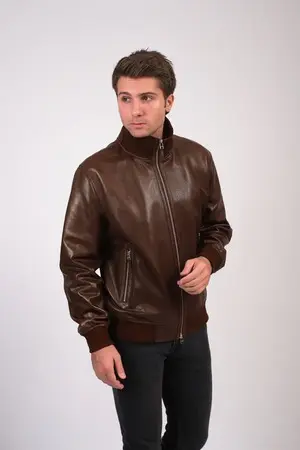 FURNIQ UK Arthur Leather Bomber Jacket - Brown