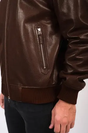 FURNIQ UK Arthur Leather Bomber Jacket - Brown