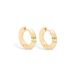 CAMPBELL + CHARLOTTE Crew Round Diamond Huggie Earrings - Diamond/ Tsavorite- Gold