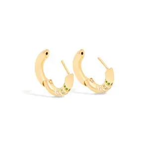 CAMPBELL + CHARLOTTE Crew Round Diamond Huggie Earrings - Diamond/ Tsavorite- Gold