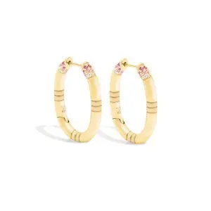 CAMPBELL + CHARLOTTE Crew Oval Hoop Earrings With Pink Sapphire And Diamond - Diamond/ Sapphire- Gold
