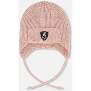 DEUX PAR DEUX Lined Knit Beanie With Ear Flaps And Logo Patch - Dusty Pink