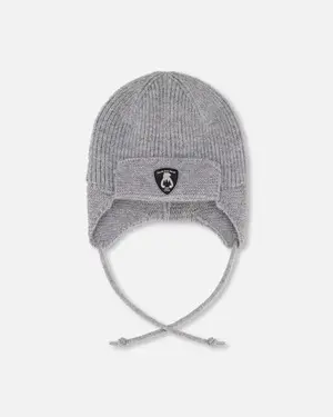 DEUX PAR DEUX Lined Knit Beanie With Ear Flaps - Heather Gray