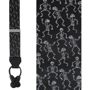 Trafalgar Davy Bones Dancing Skeleton Silk Button End Suspenders - Black
