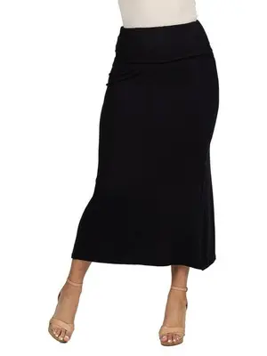 24SEVEN COMFORT APPAREL Petite Foldover Maxi Skirt - Black