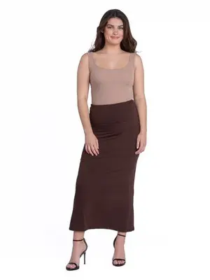 24SEVEN COMFORT APPAREL Petite Foldover Maxi Skirt - Brown