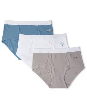 MEMOI 3 Pair Pack On The Move Ribbed Briefs - Gray White Blue