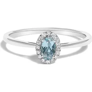 HAUS OF BRILLIANCE 10k White Gold Oval Gemstone And Diamond Accent Halo Ring - Blue Aquamarine