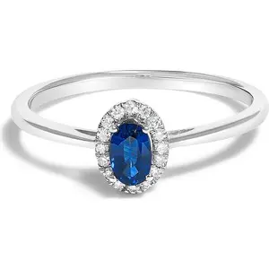 HAUS OF BRILLIANCE 10k White Gold Oval Gemstone And Diamond Accent Halo Ring - Blue Sapphire
