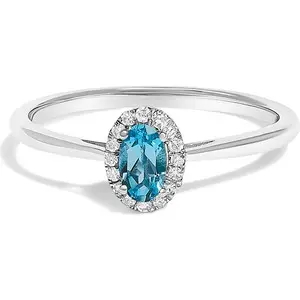 HAUS OF BRILLIANCE 10k White Gold Oval Gemstone And Diamond Accent Halo Ring - Blue Topaz