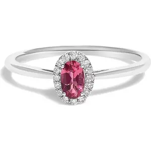 HAUS OF BRILLIANCE 10k White Gold Oval Gemstone And Diamond Accent Halo Ring - Pink Tourmaline