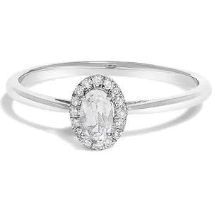 HAUS OF BRILLIANCE 10k White Gold Oval Gemstone And Diamond Accent Halo Ring - White Topaz